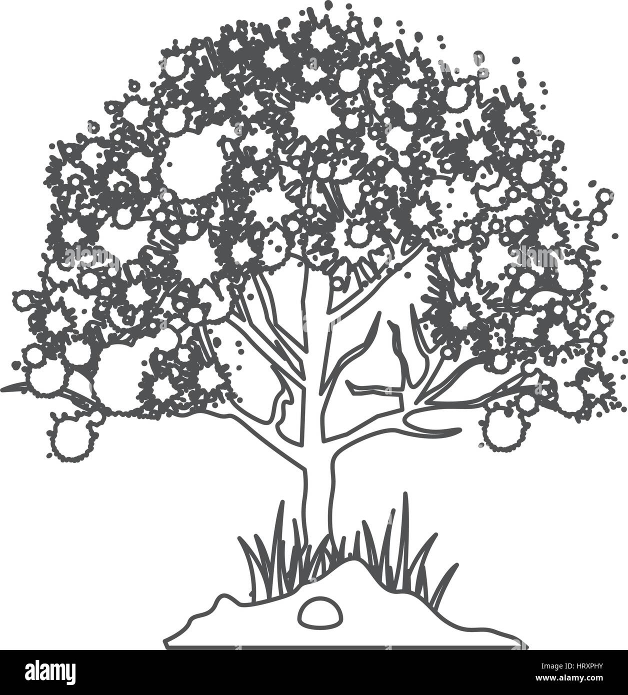 grayscale contour with leafy tree vector illustration Stock Vector ...