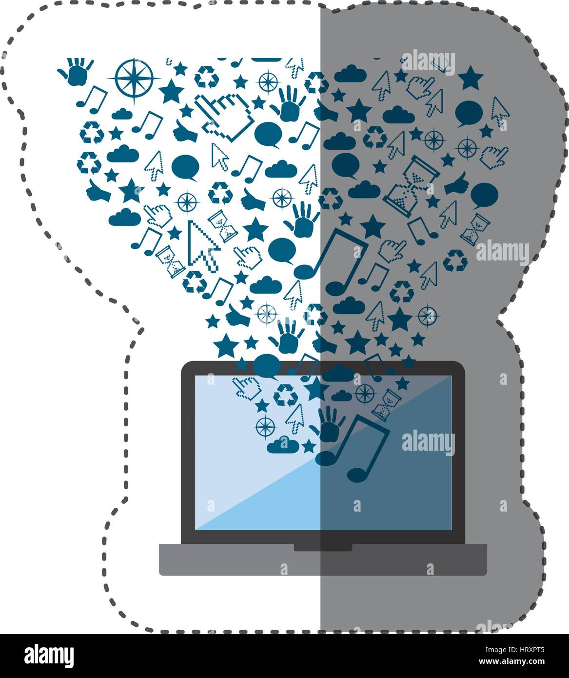 sticker color background with laptop and internet icons Stock Vector ...