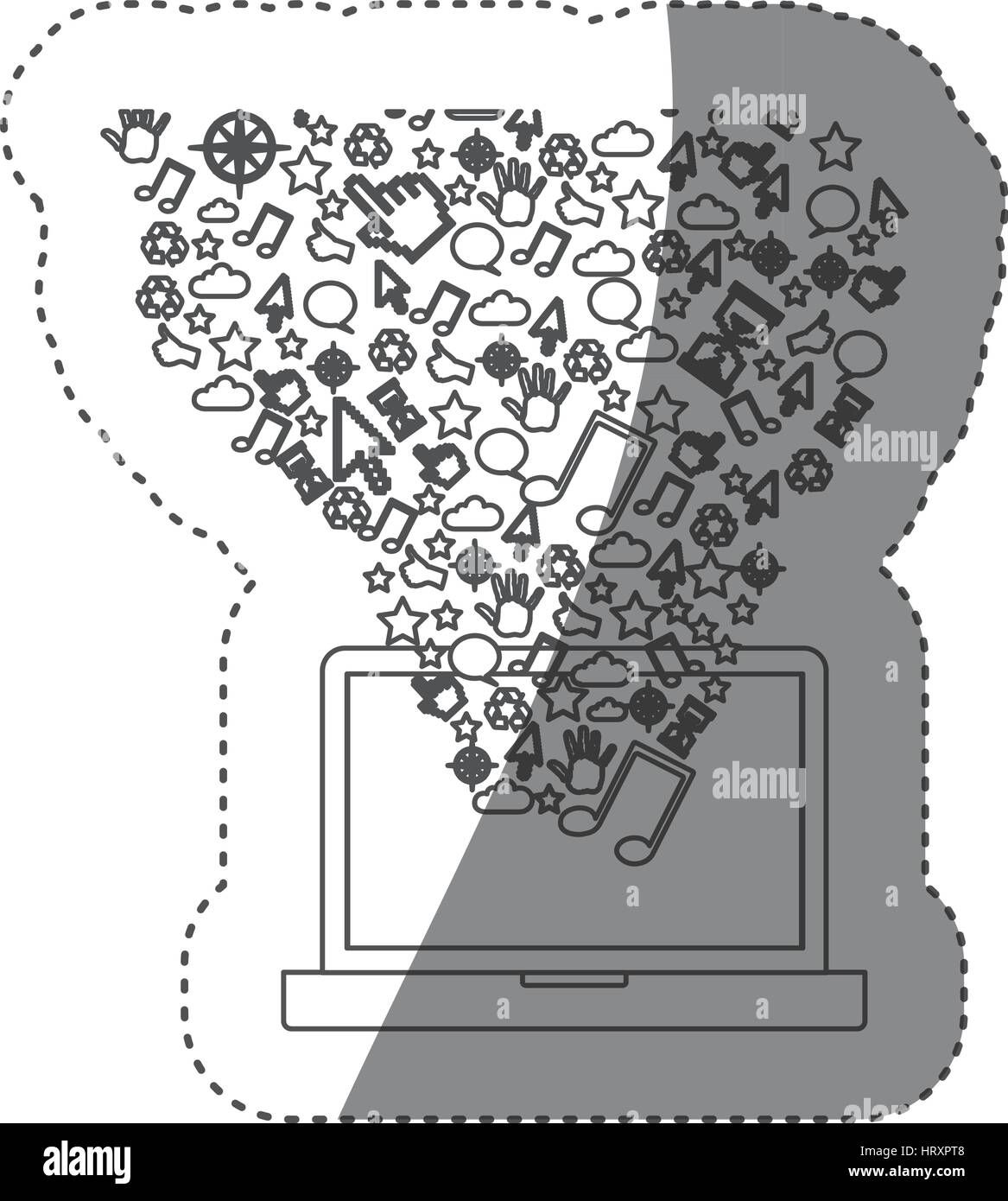 sticker grayscale contour with laptop and internet icons Stock Vector ...