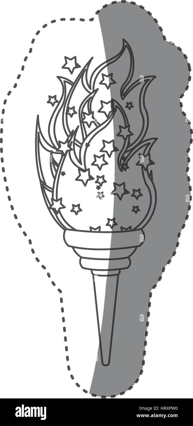 Sticker Grayscale Contour With Olympic Torch Flame Stock Vector Image