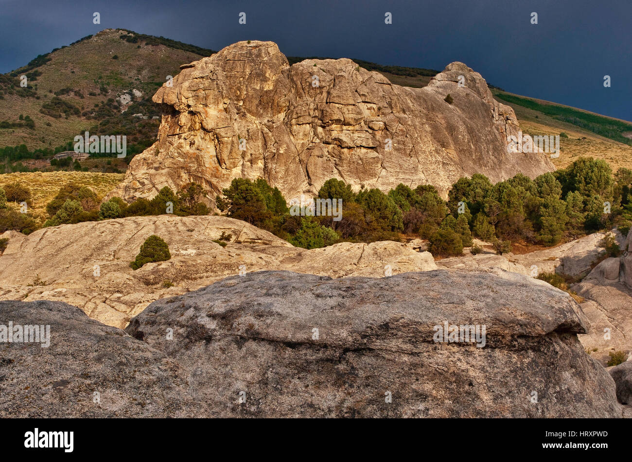 Bath Rock, a climbers favorite, at City of Rocks National Preserve ...