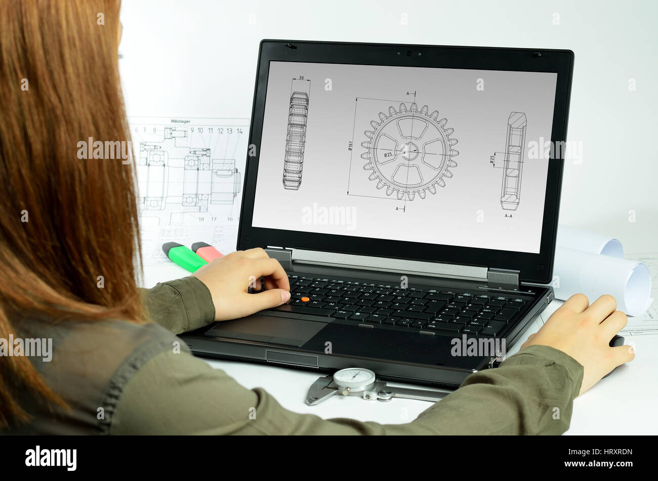 Female architect drawing with cad hi-res stock photography and images ...