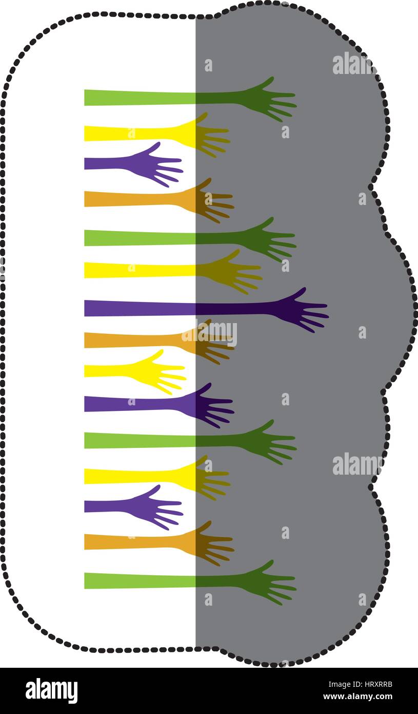 sticker colorful side view border set hands raised icon Stock Vector ...