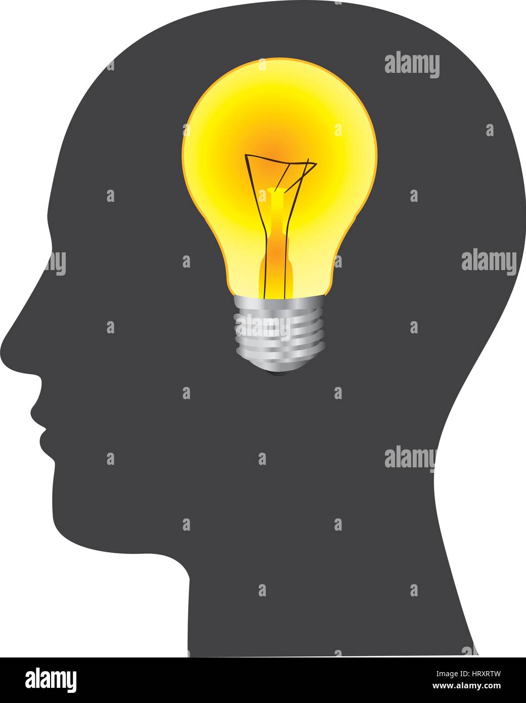 black silhouette human face with bulb light in mind Stock Vector Image ...