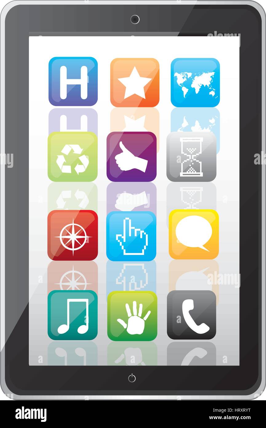 color silhouette with tablet screen icons Stock Vector Image & Art - Alamy