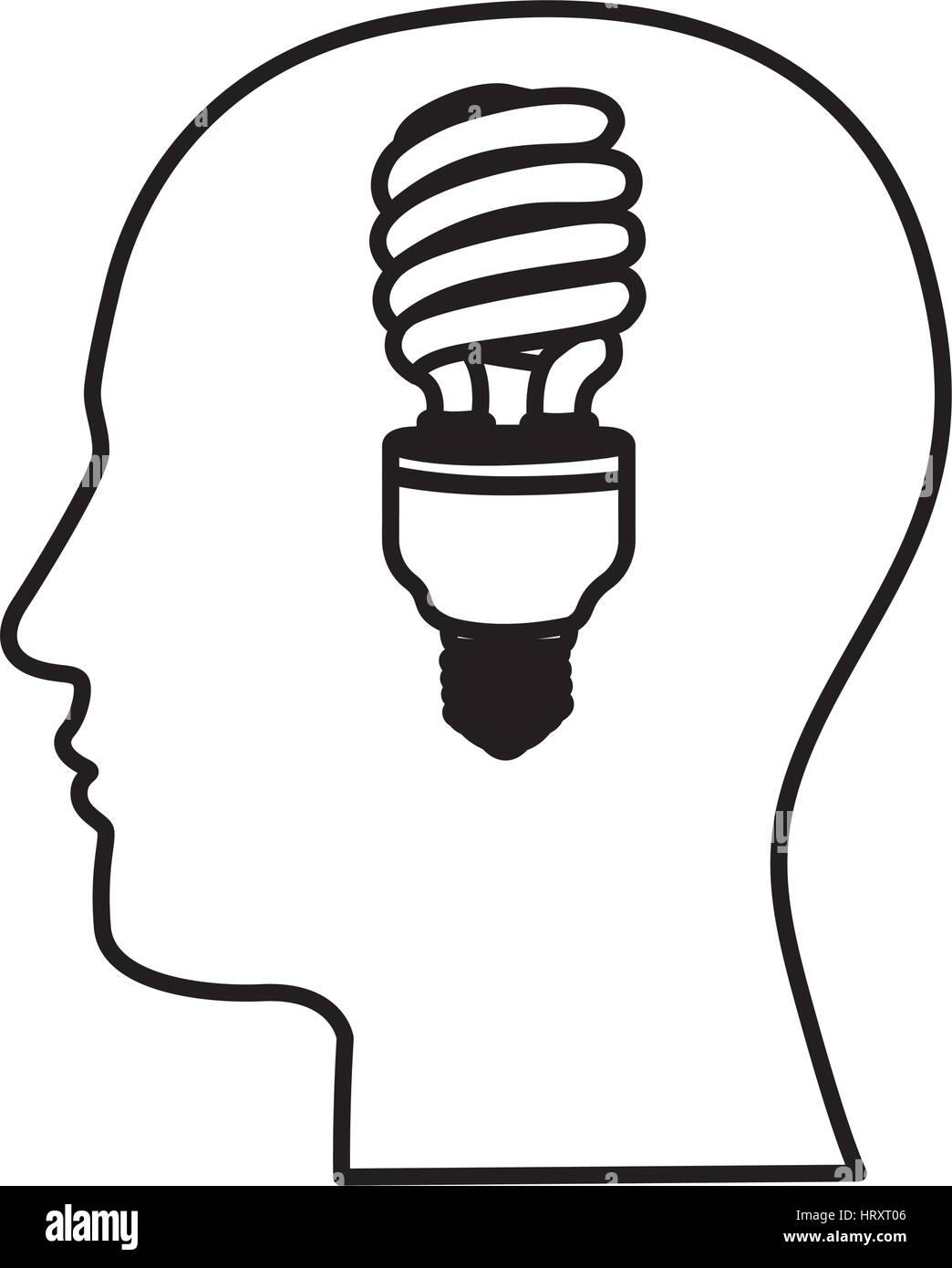 black contour human face with fluorescent bulb in mind Stock Vector ...