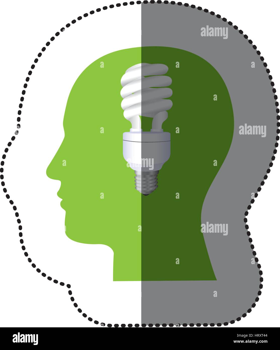 sticker color human face silhouette with fluorescent bulb in mind Stock ...