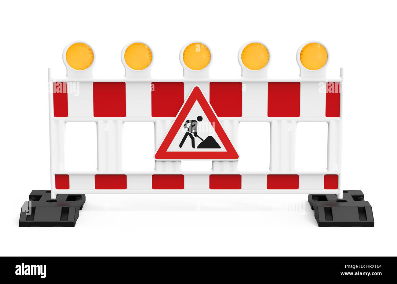 Street barrier with traffic sign, isolated on white background 3D ...