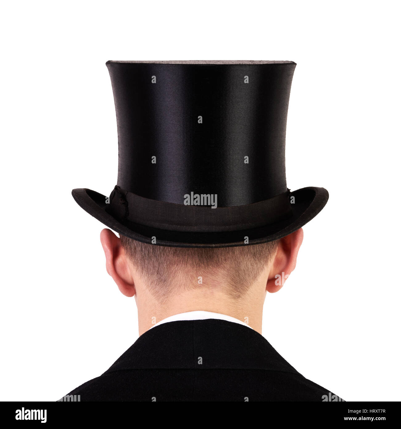 Men with black top hat back view isolated on white background Stock ...