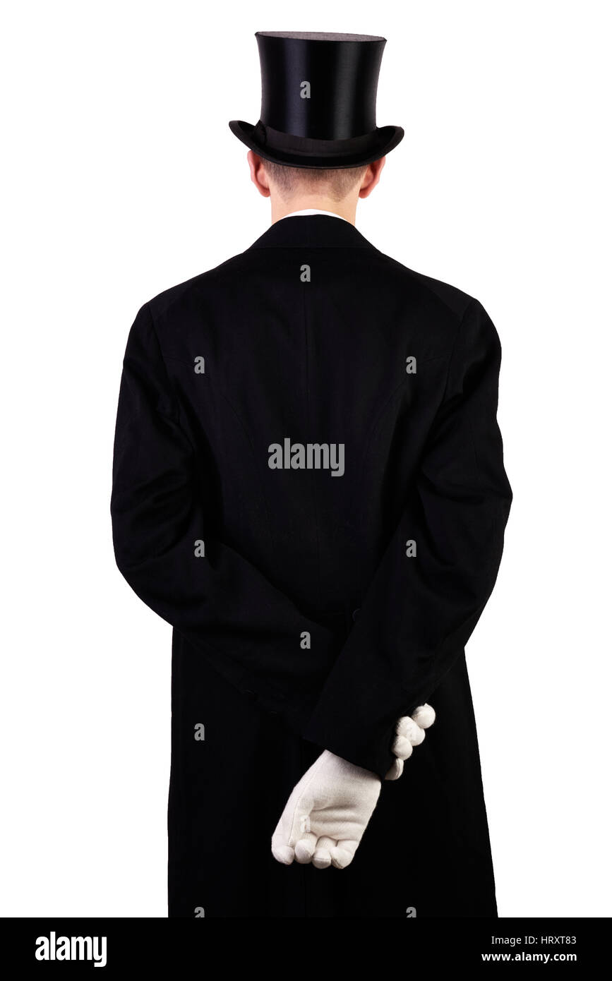 Men with black top hat back view isolated on white background Stock ...