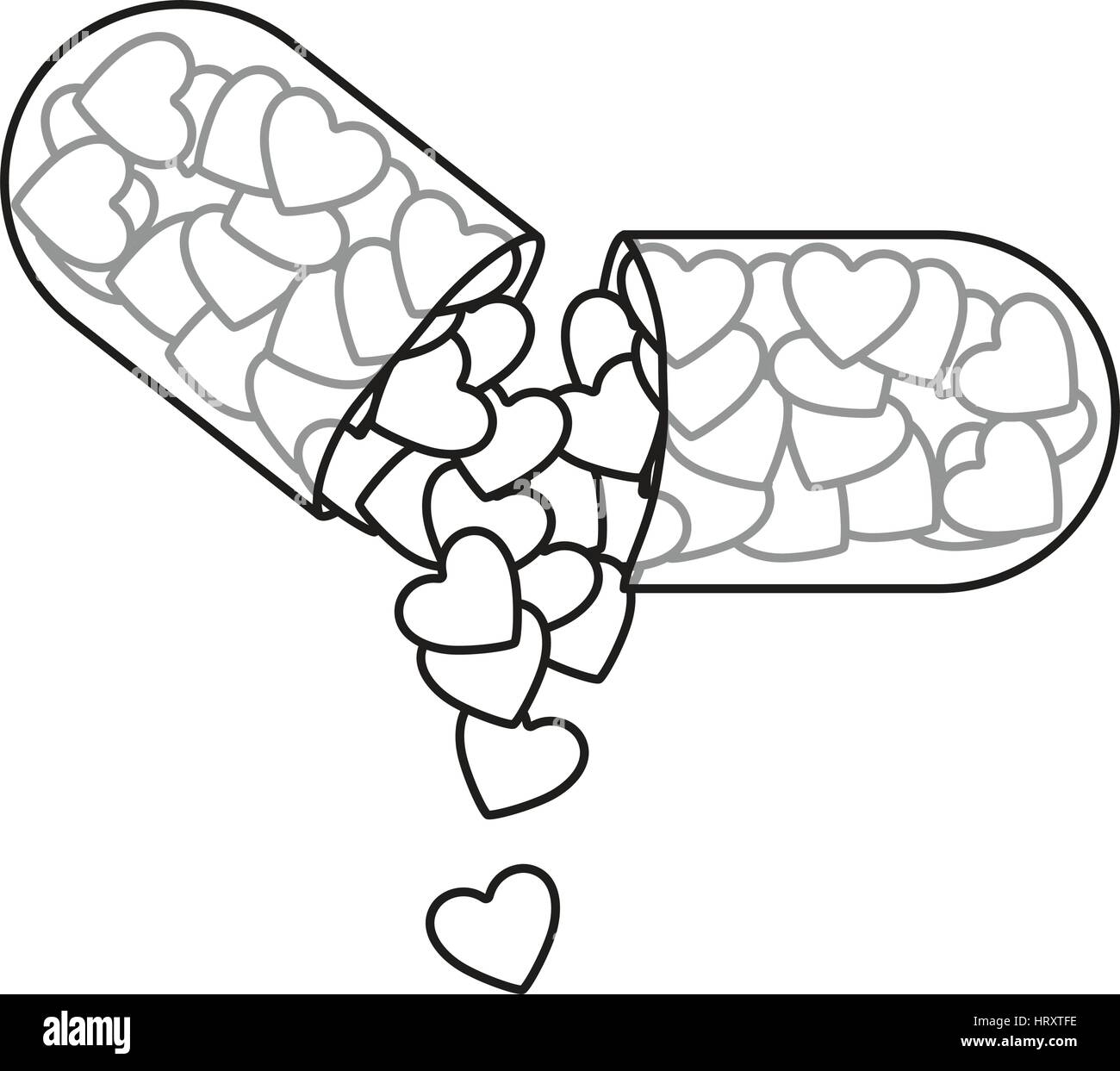 silhouette pill medical in capsule shape with dripping hearts Stock ...