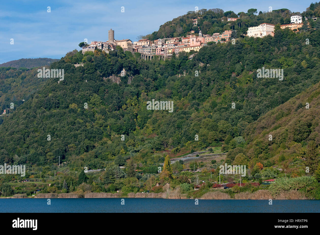 Nemi village and lake Nemi, Lazio, Italy Stock Photo - Alamy
