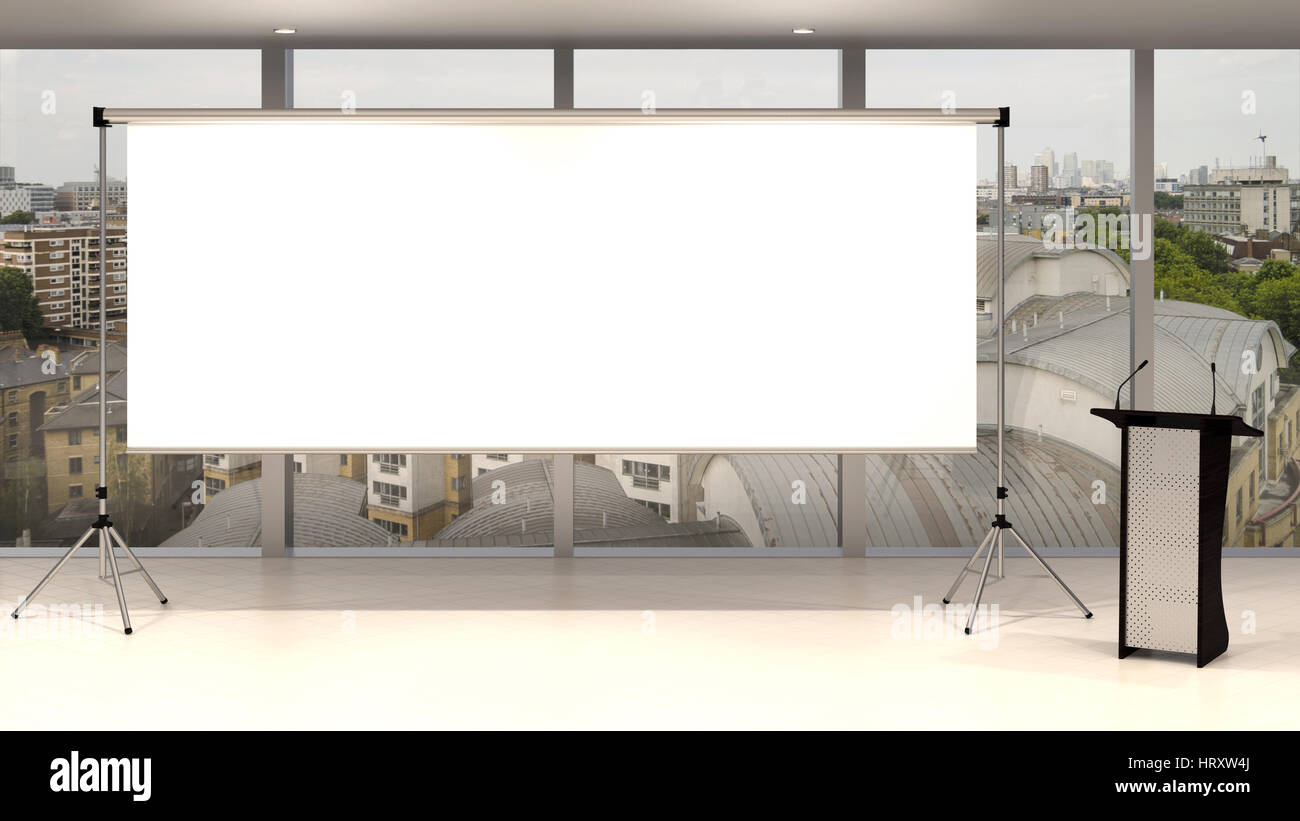 Seminar podium with blank screen 3D rendering Stock Photo - Alamy