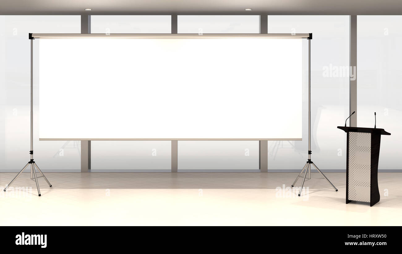 Seminar podium with blank screen 3D rendering Stock Photo - Alamy