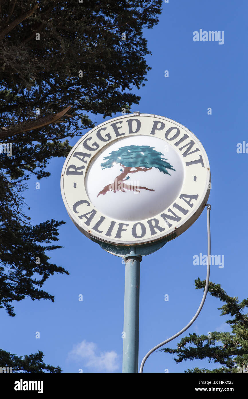 Ragged point Inn and resort sign on coastal road highway one in central ...
