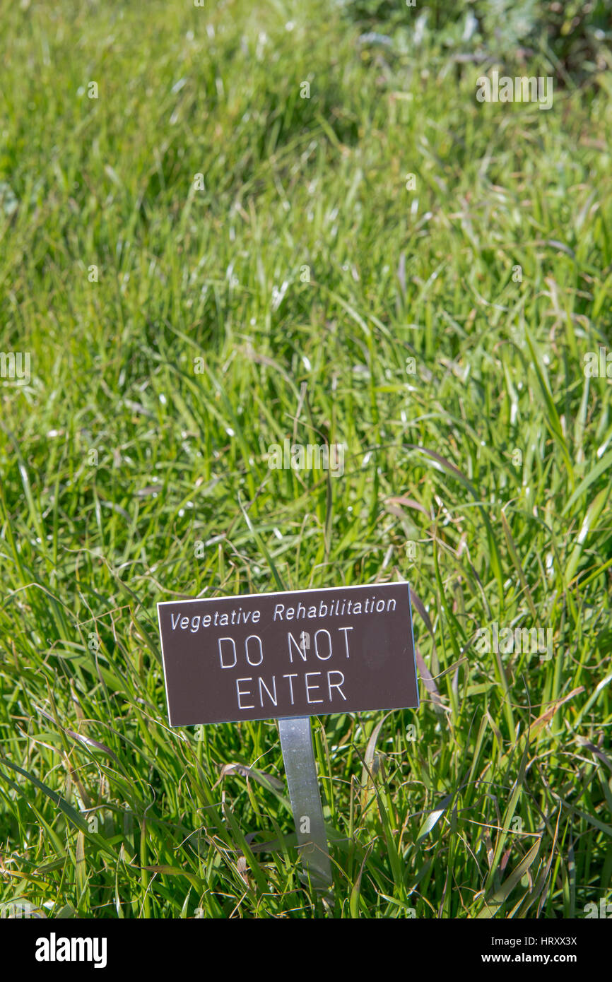 Vegetative Rehabilitation area do not enter sign Stock Photo - Alamy