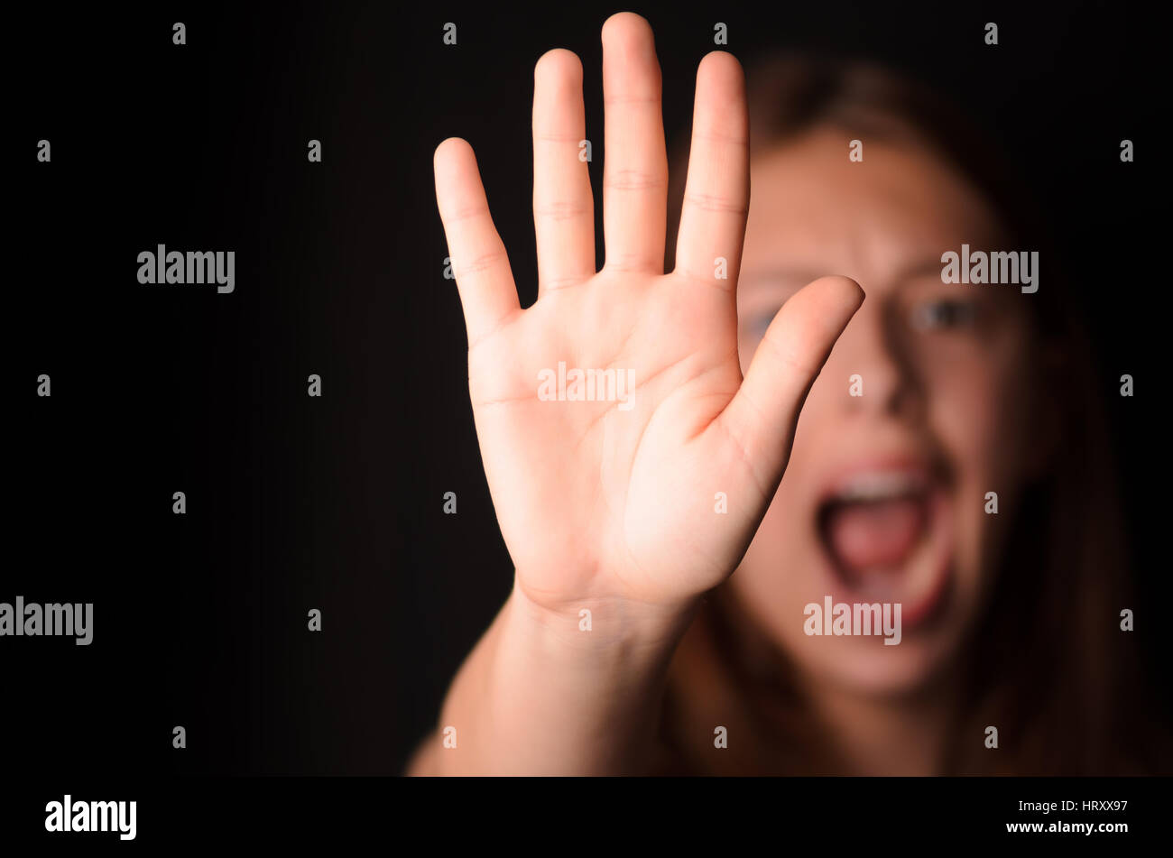 Girl saying no with hand hi-res stock photography and images - Alamy