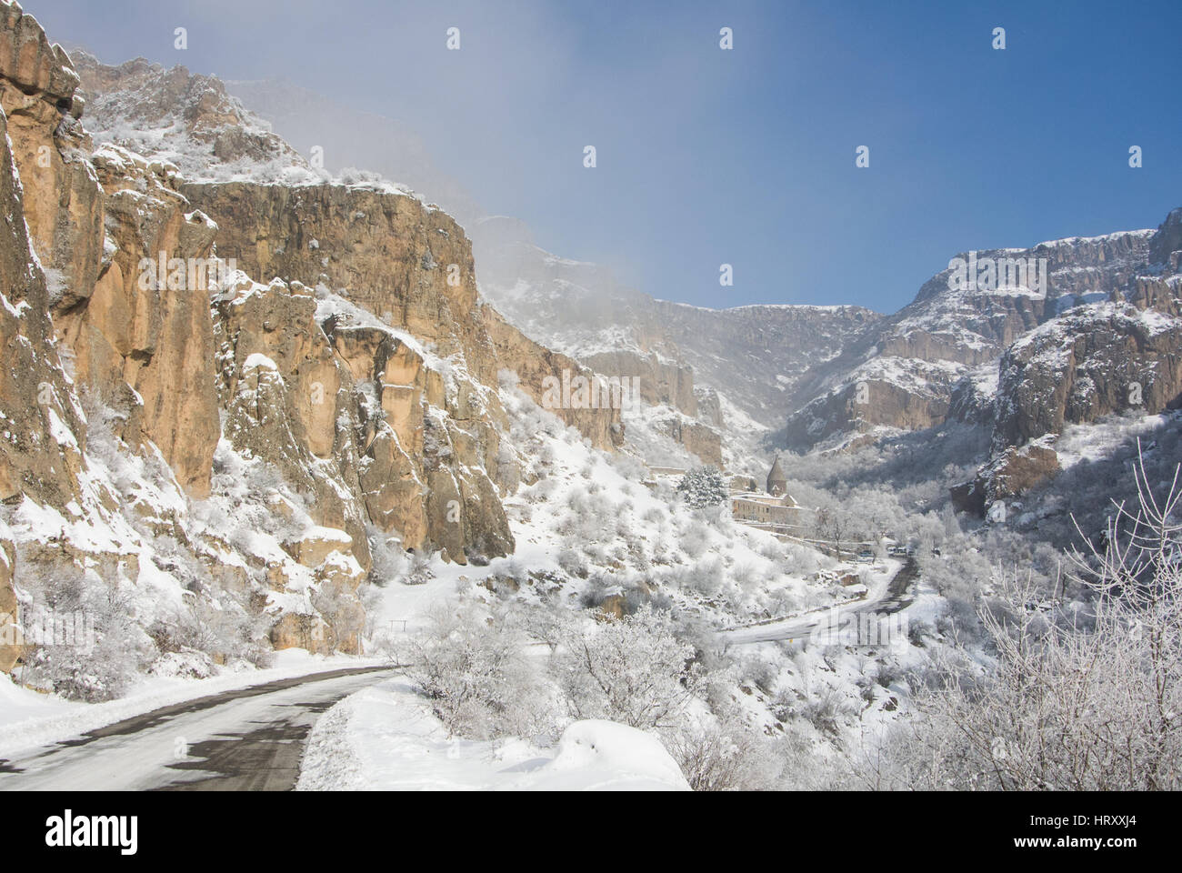 A winter panorama of Geghard Monastery, unique architectural ...