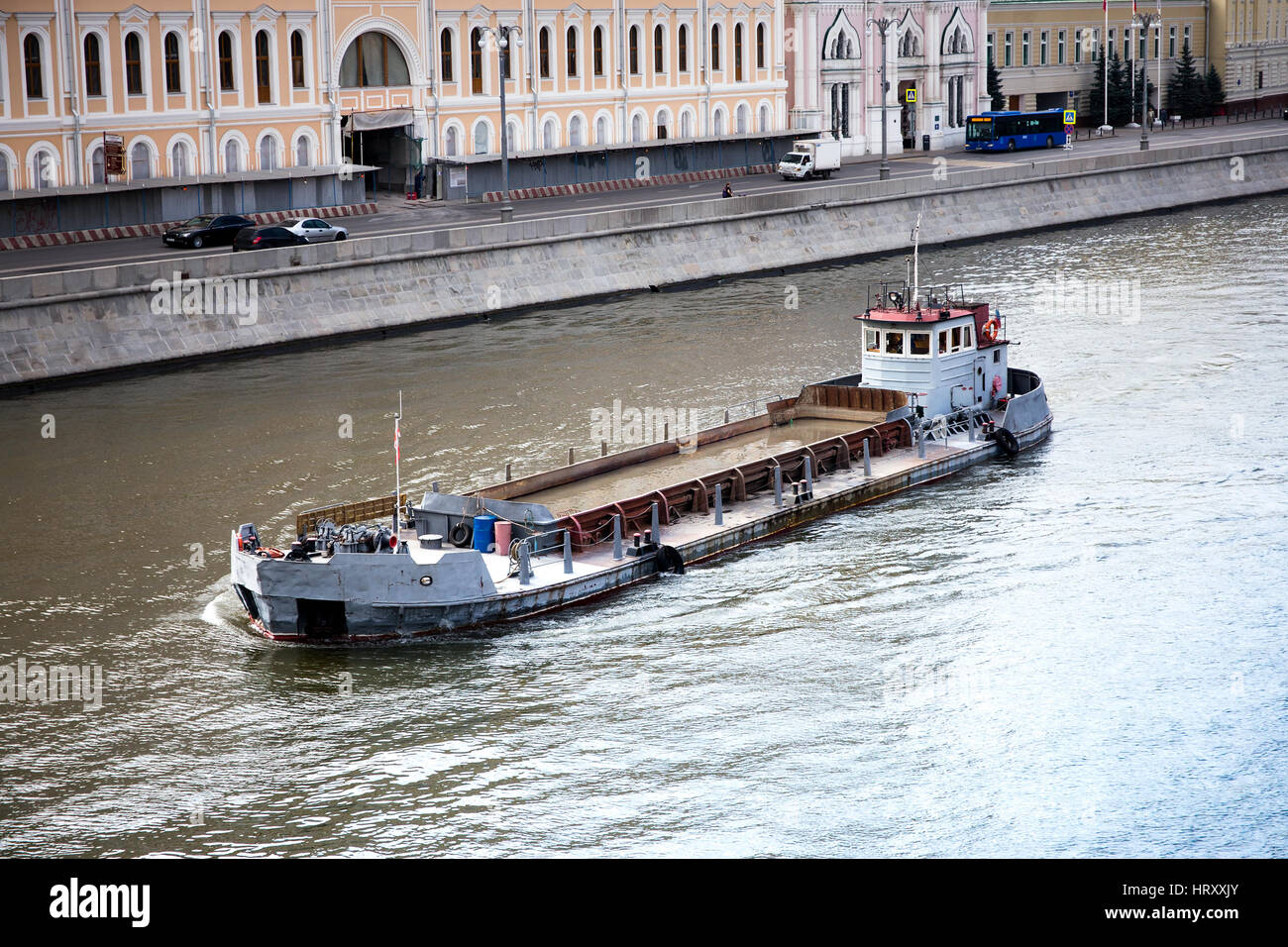 Old barge floats down the Moscow-river Stock Photo - Alamy