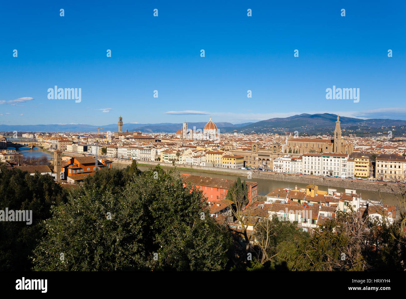 Florence aerial view. Florence Cathedral and Brunelleschi dome. Italian ...