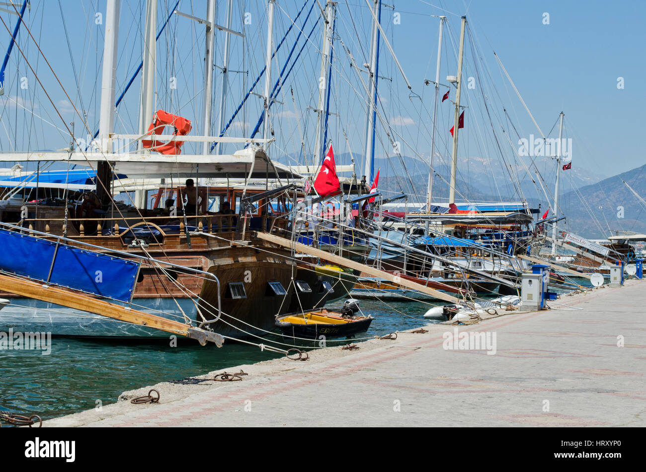 harbour views of turkish yachts and boats on the coastal fishing port ...
