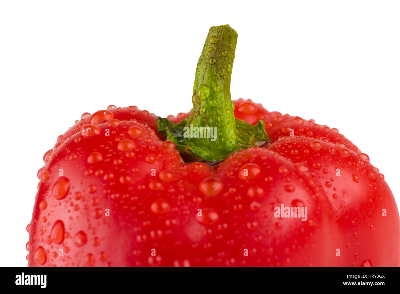 Isolated fresh red paprika with water drops on white background Stock ...