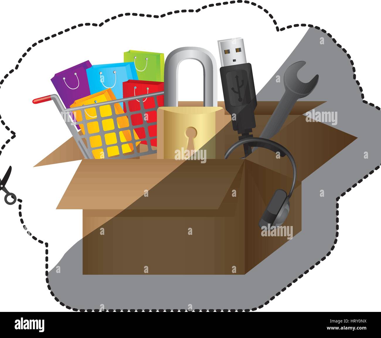 sticker color silhouette with box obsolete objects Stock Vector Image ...