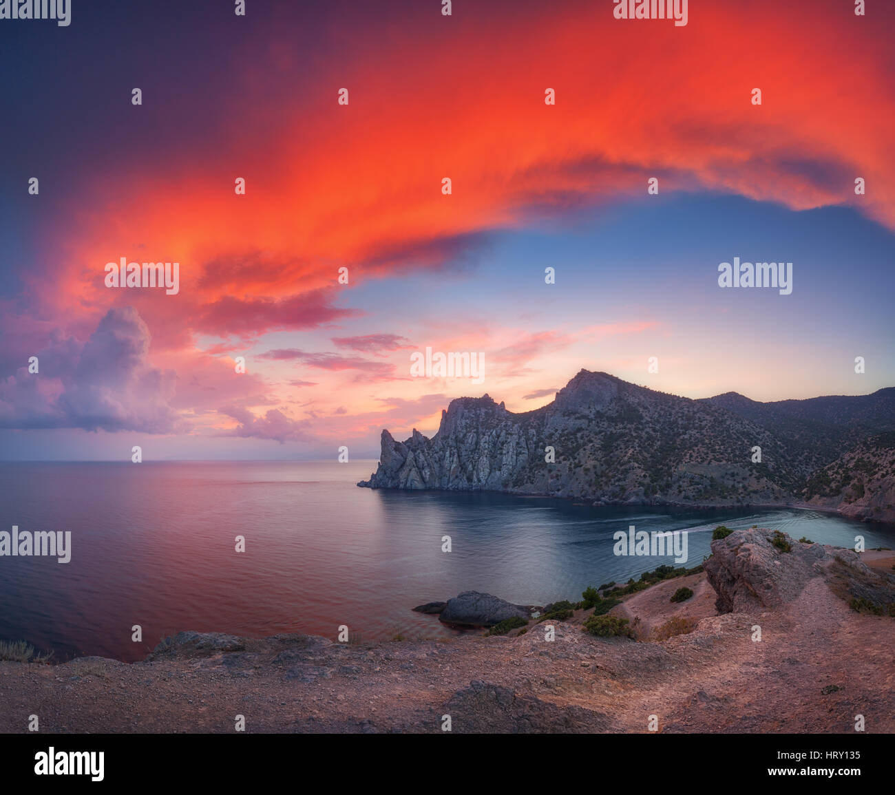 Amazing mountain landscape at sunset. Beautiful view from the top of ...