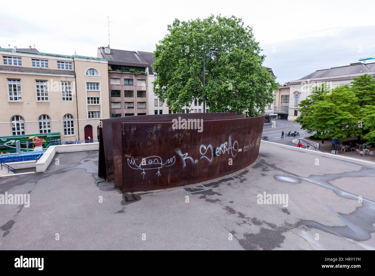 Richard Serra large public sculpture, Intersection, 1992, which stands ...