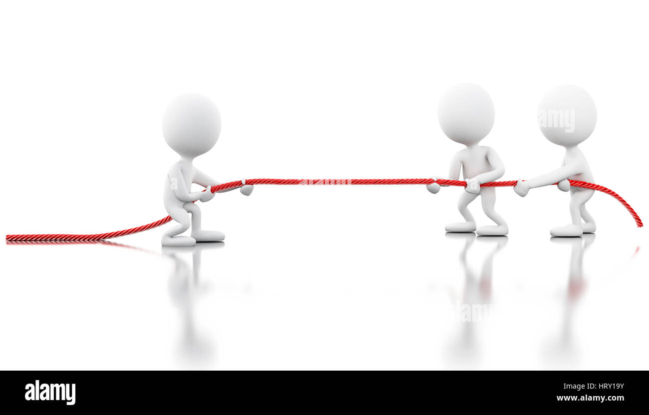 3d renderer image. White people pulling the rope. Team work concept ...