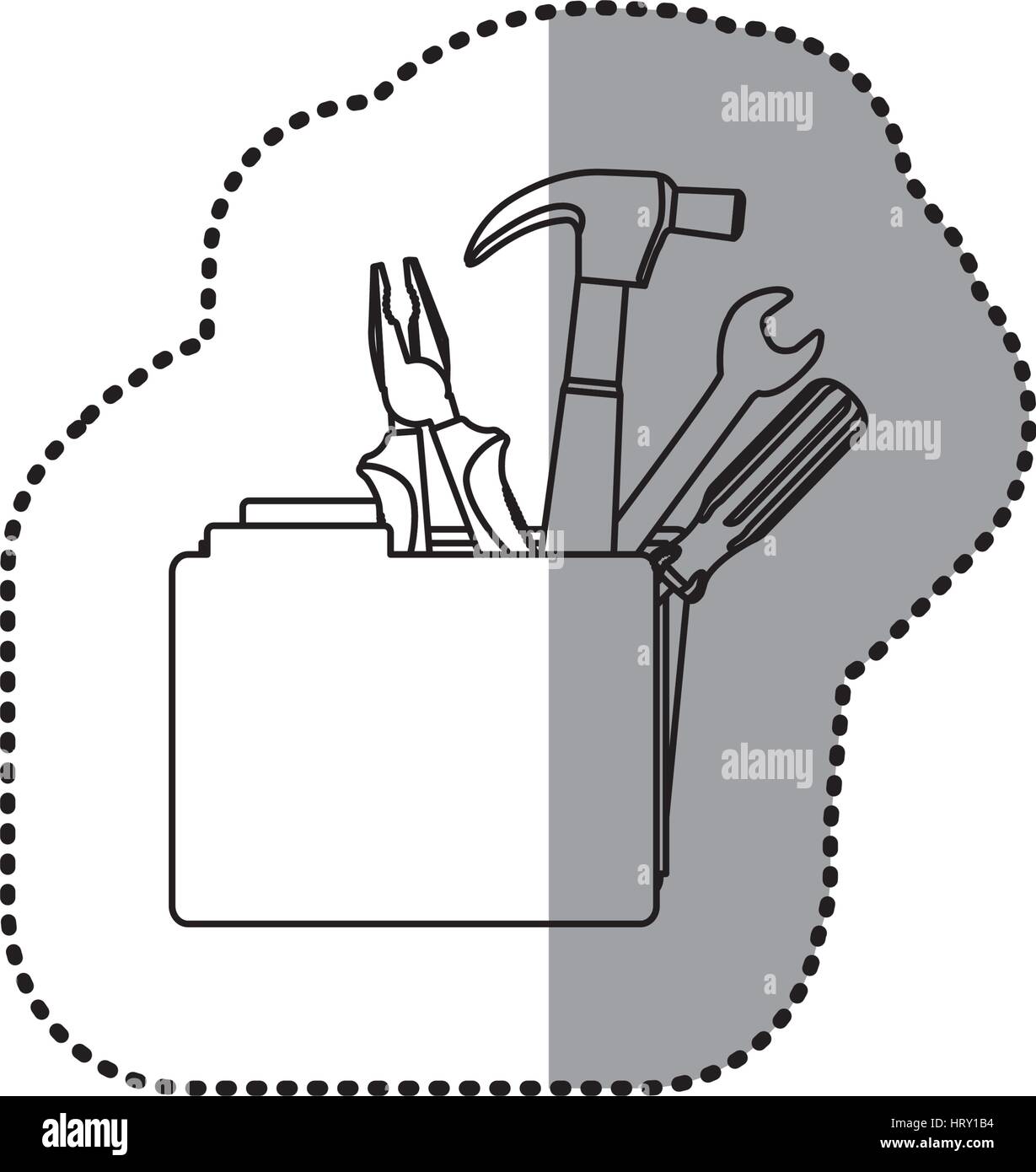 sticker monochrome contour with folder and hand tools Stock Vector ...