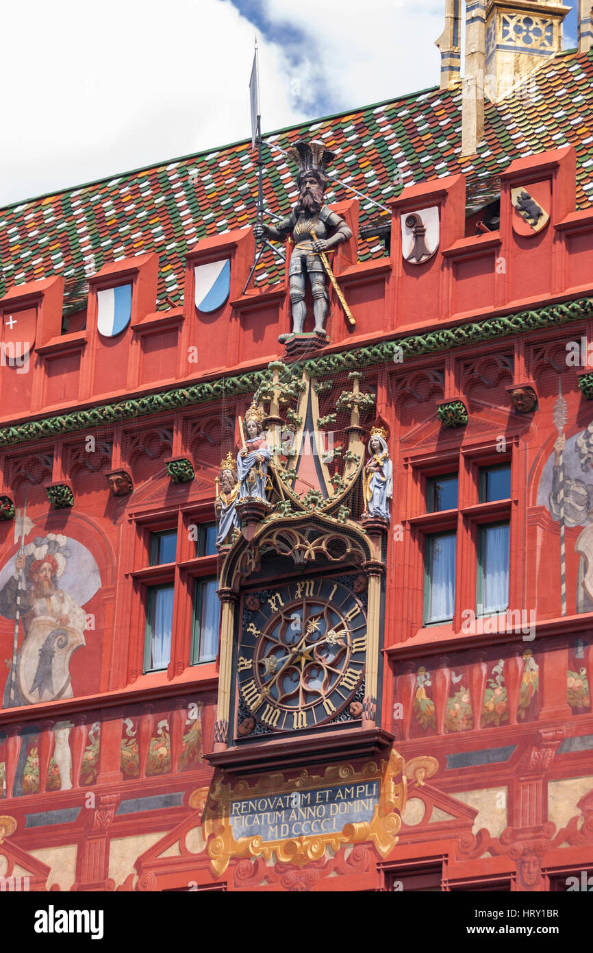 Rathaus Town Hall Clock in Basel statues by Hans Turner, Switzerland ...