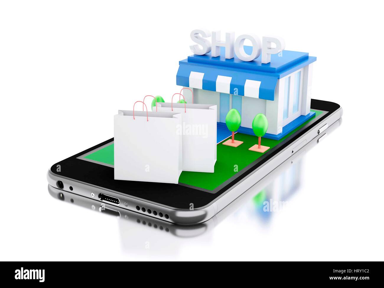 3D illustration. Smartphone with store. Shop online concept. Isolated ...