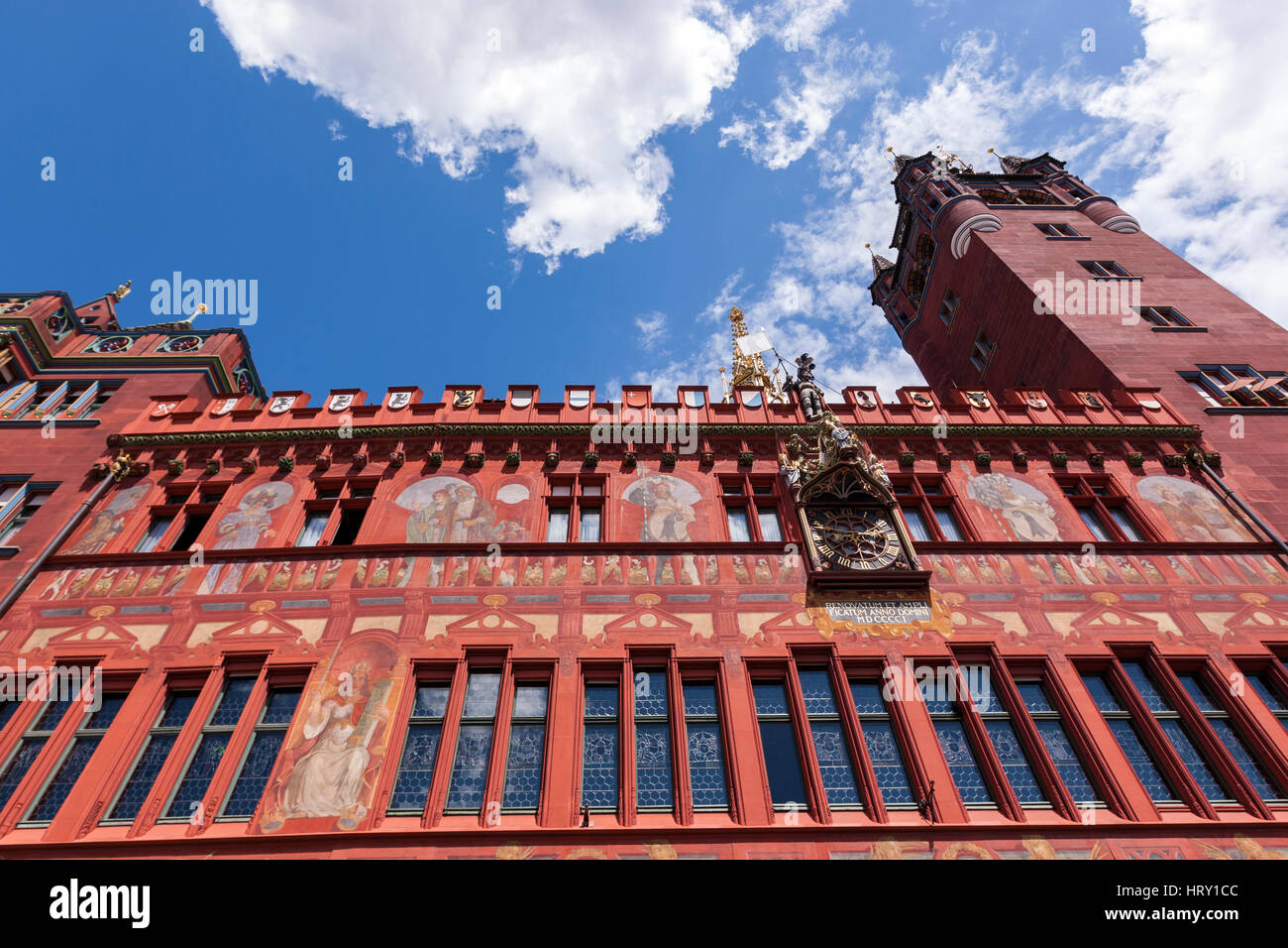 Rathaus Town Hall Clock in Basel statues by Hans Turner, Switzerland ...