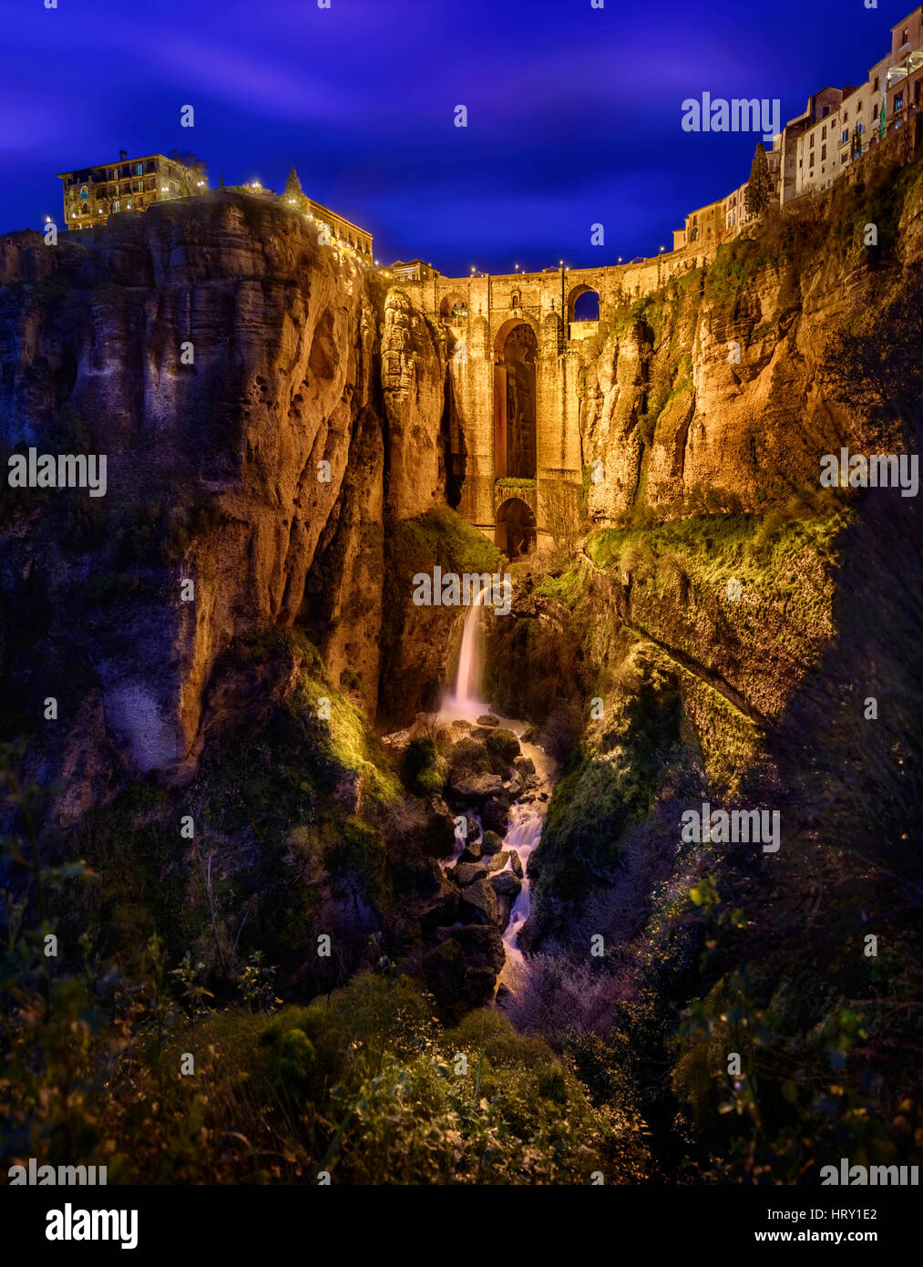 Puente Nuevo, New Bridge, at night in Ronda, Spain Stock Photo - Alamy