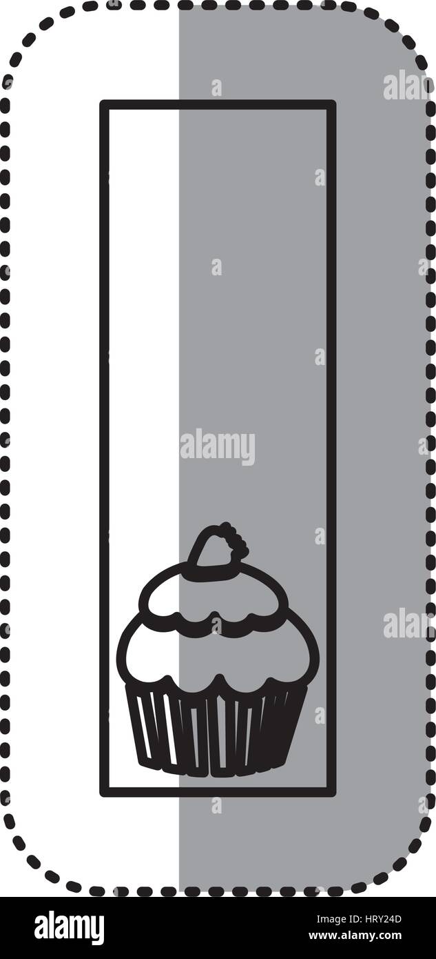 monochrome contour sticker with rectangle frame with silhouette cupcake ...
