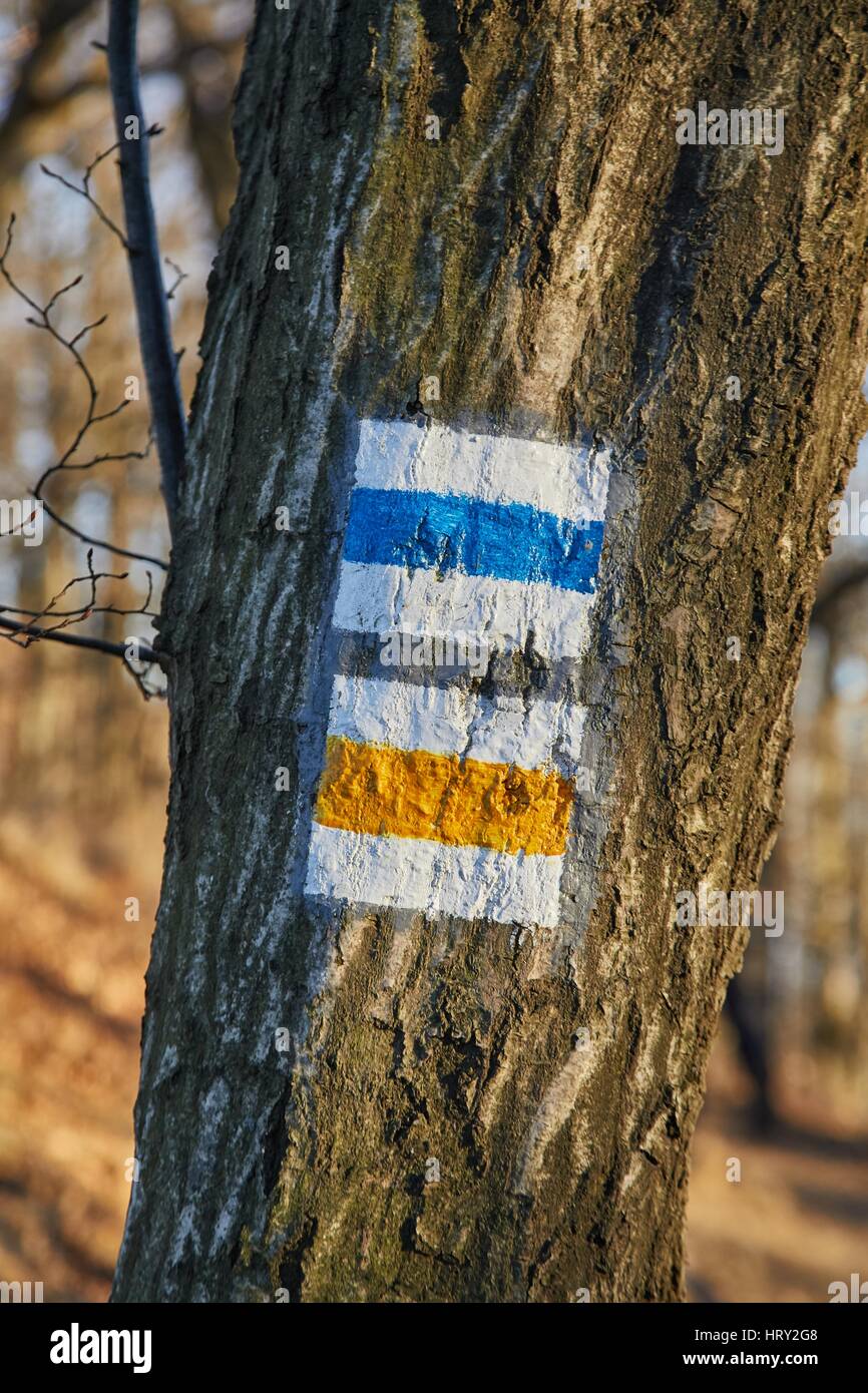 Hiking trail signs Stock Photo - Alamy