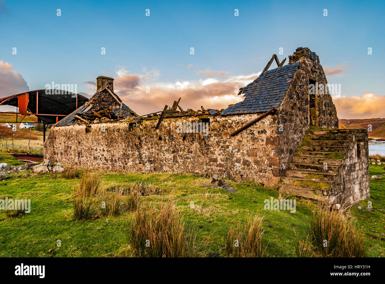 Abandoned farmhouse ruins by Struan Jetty, Isle of Skye, Scotland Stock ...