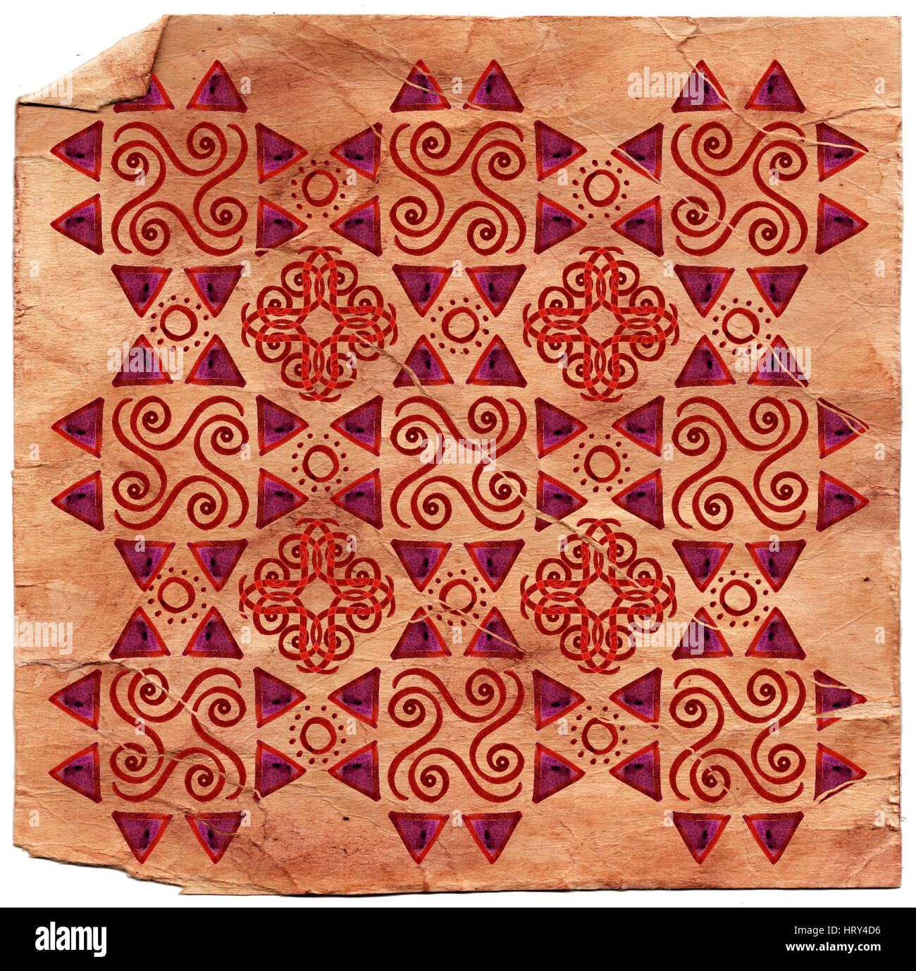 Ancient Egyptian ornament. Hand drawing. Geometric pattern. On crumpled ...