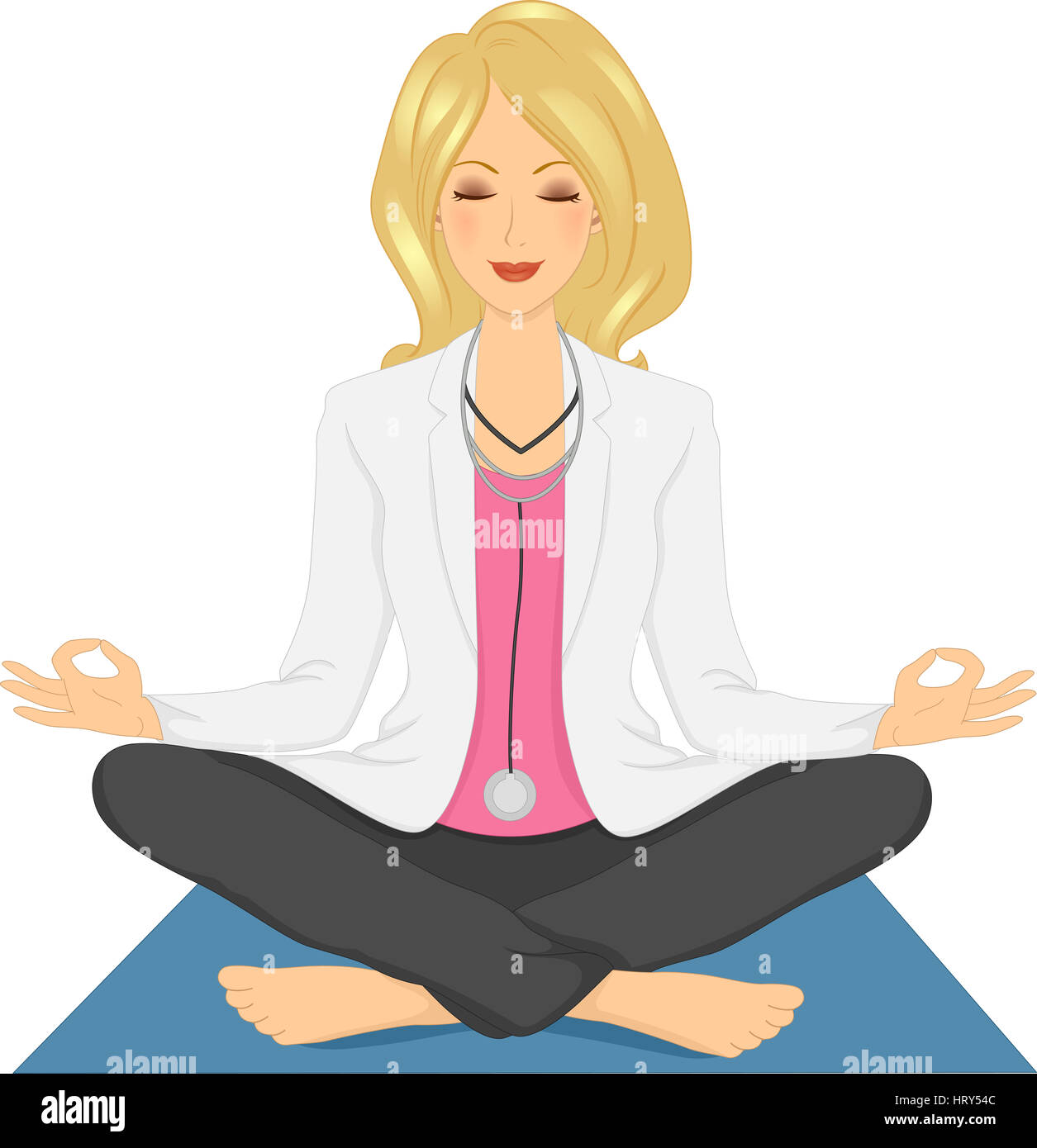 Illustration of a Girl Doctor in a comfortable Sitting Yoga Pose Stock ...