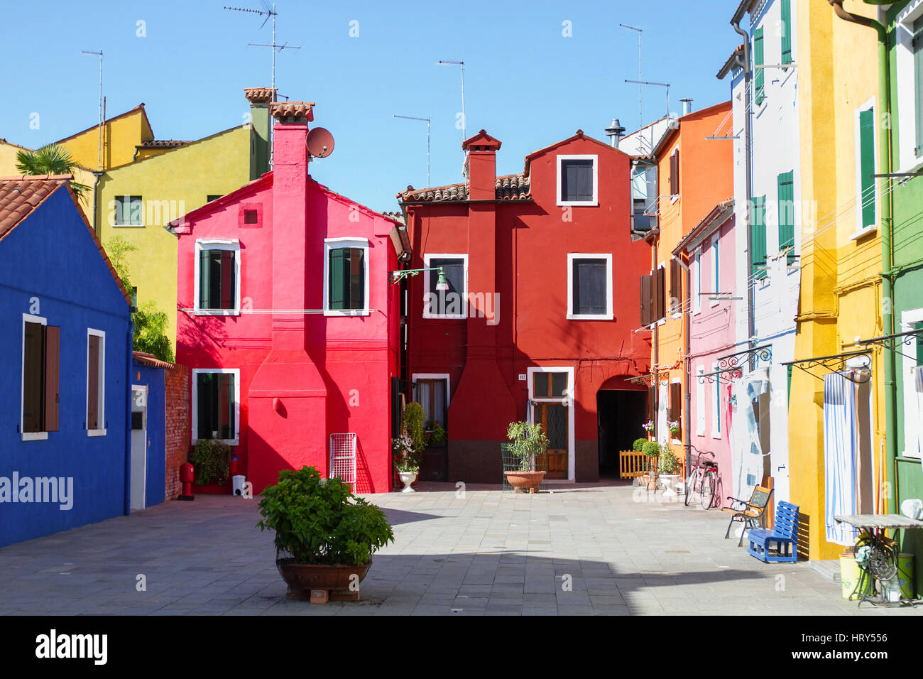 colorful buildings in Venice, Burano island landmark, Italy, travel to ...