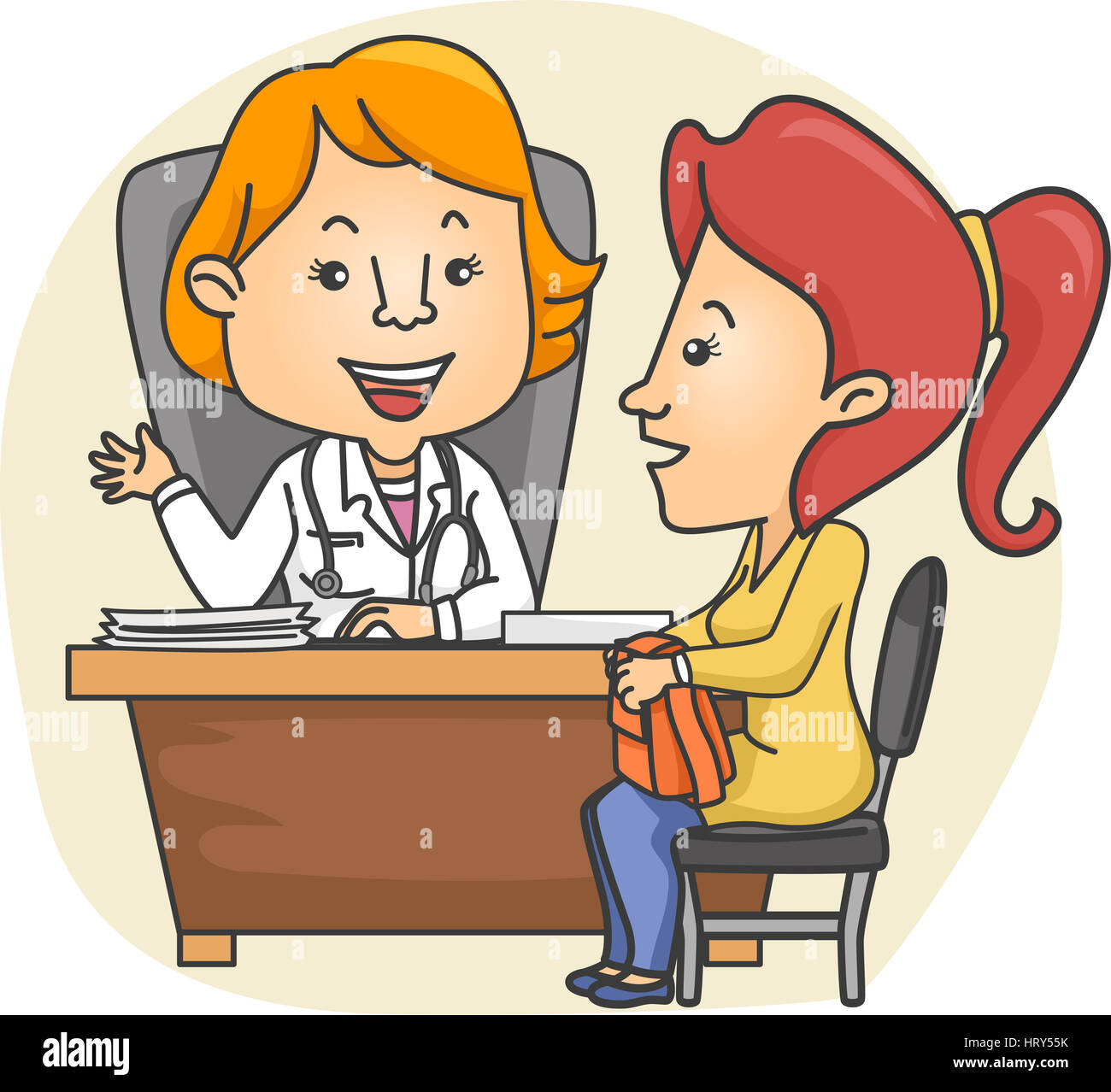 Illustration of a Girl consulting with a Female Doctor Stock Photo - Alamy