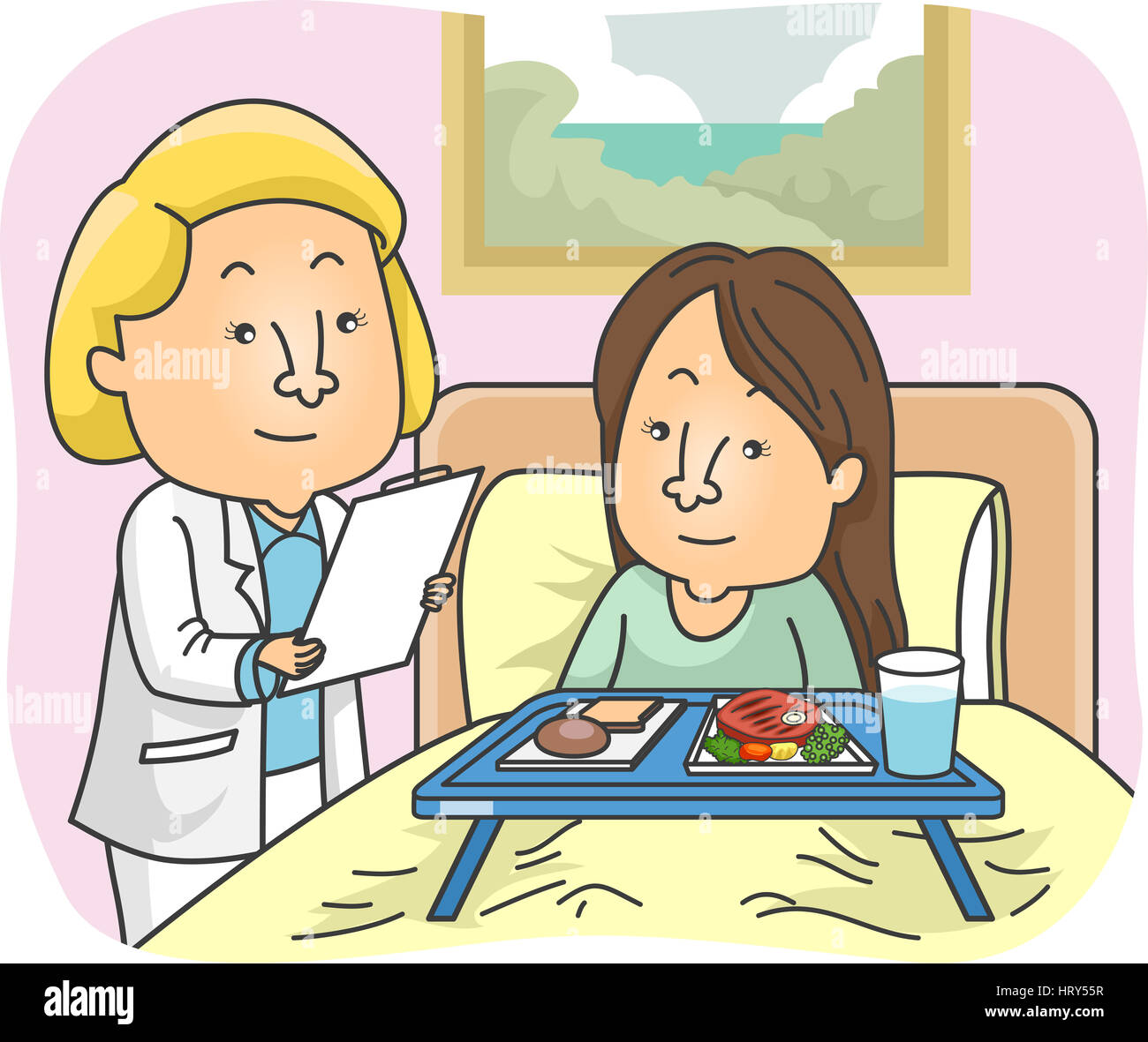 Illustration of a Girl Patient in bed talking to a Nutritionist Stock ...