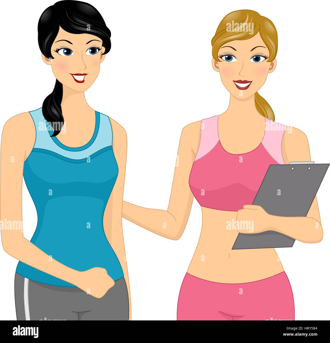 Illustration of a Girl with her Gym Coach holding a Clipboard Stock ...
