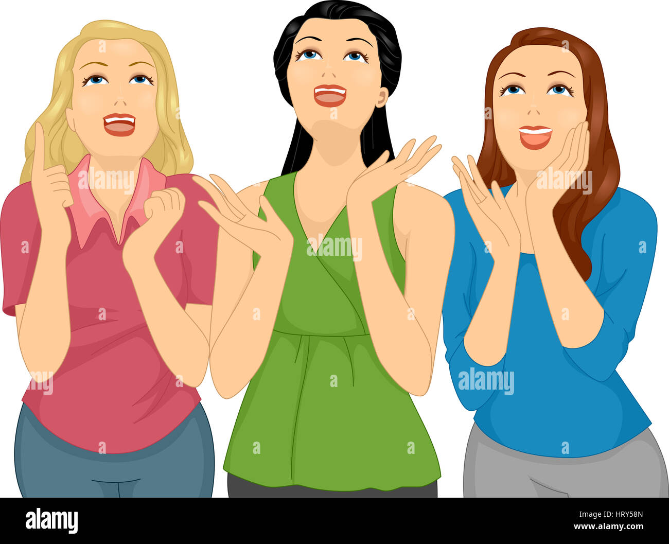 Illustration of Girls Looking Up Smiling Happily Stock Photo - Alamy