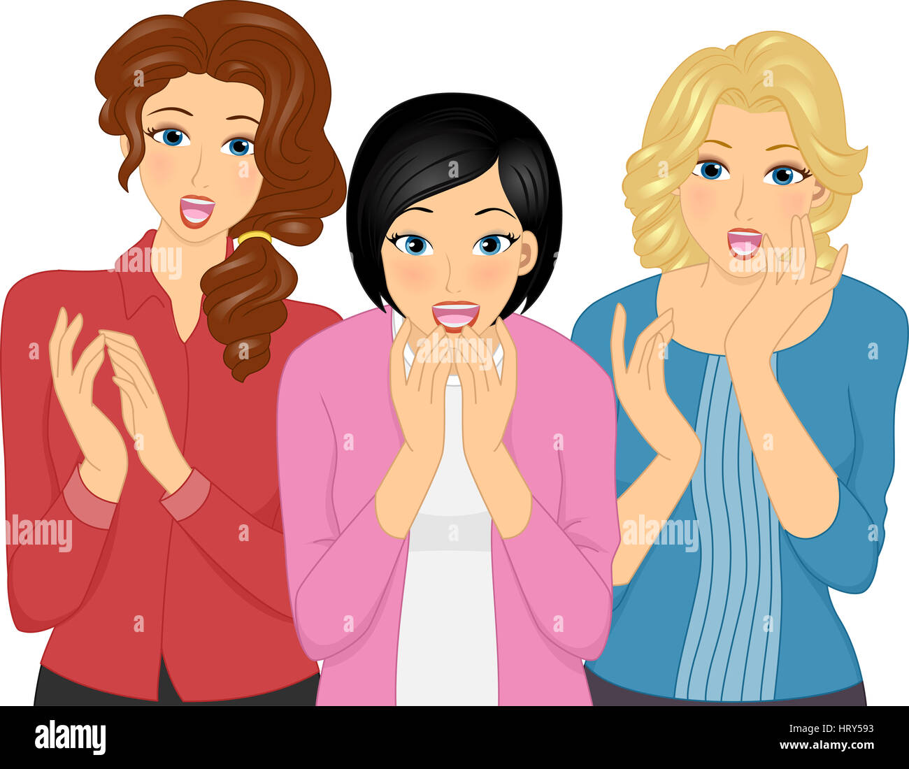 Illustration of Three Girls Looking Surprised Stock Photo - Alamy