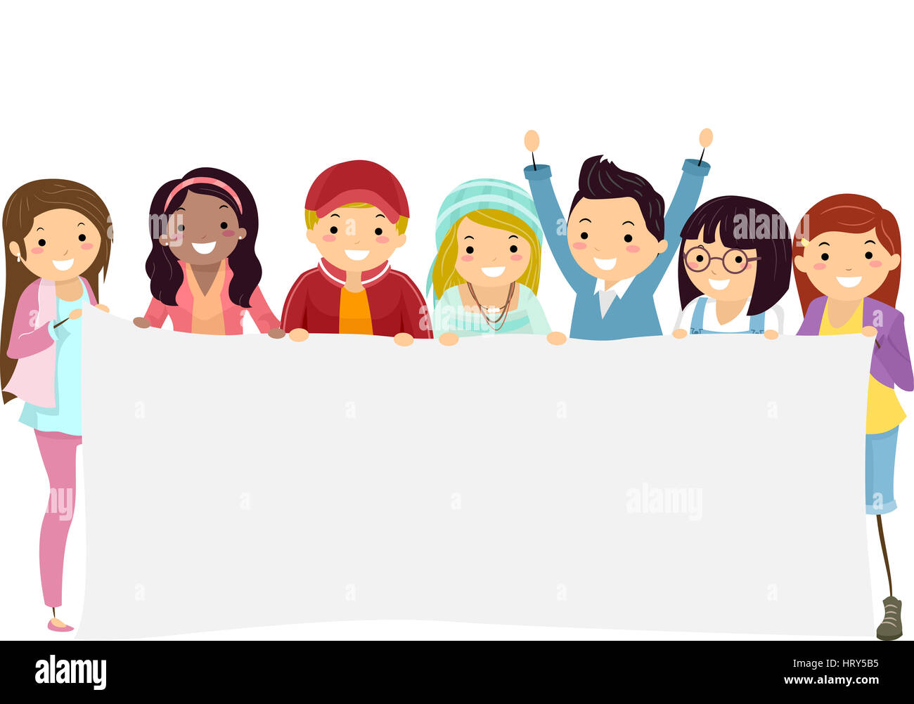 Illustration of Teenage Students Holding a Blank Banner Stock Photo - Alamy