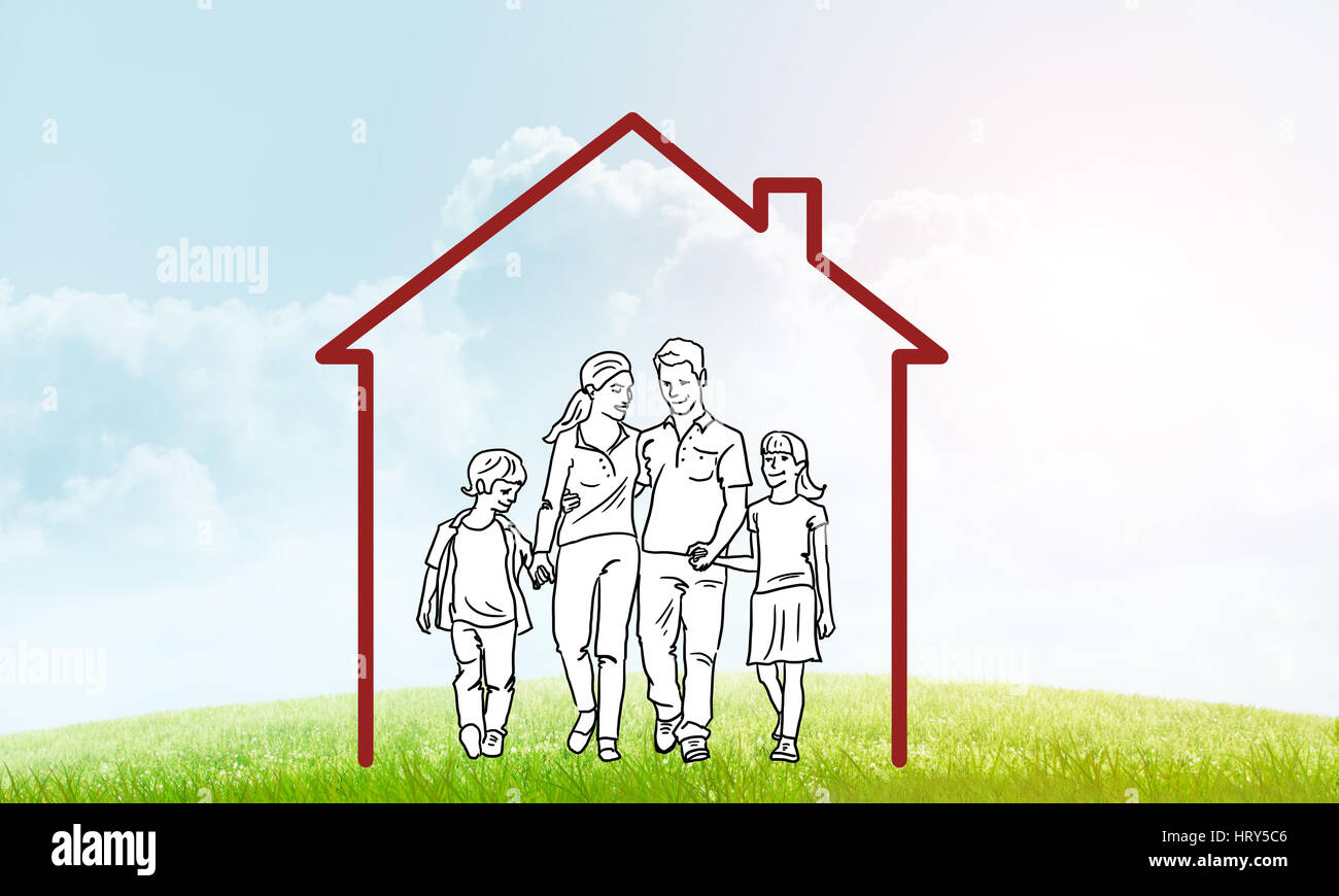 House figure as real estate symbol on clouds background Stock Photo - Alamy