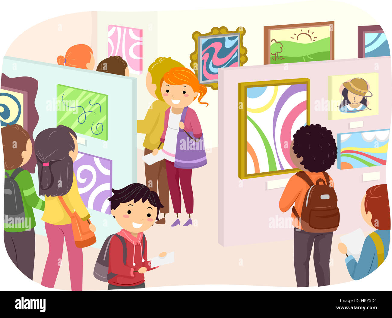 Illustration of Teenagers Checking Out Paintings in an Art Exhibit ...