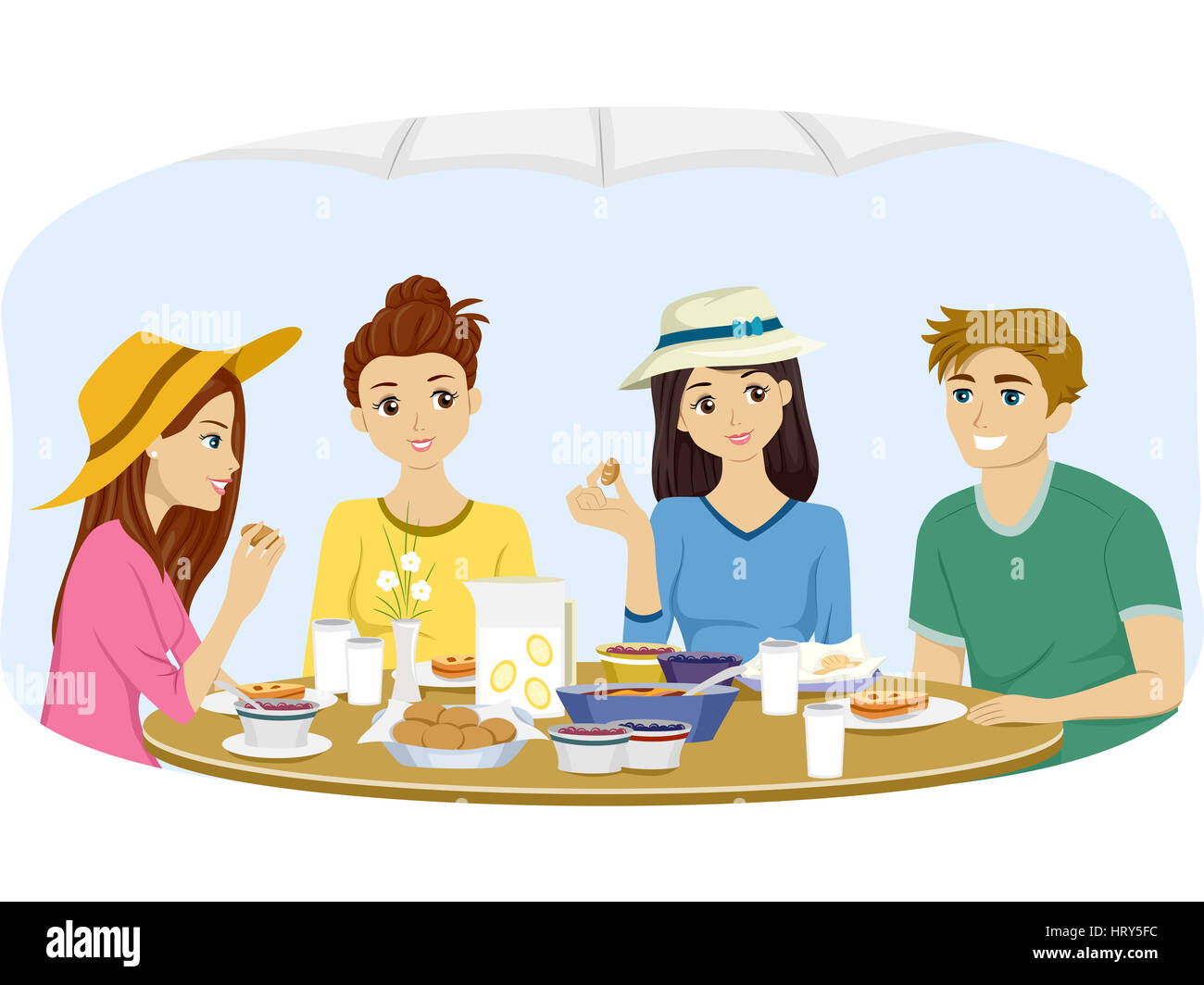 Illustration of Teenagers Enjoying a Meal Outdoors Stock Photo - Alamy